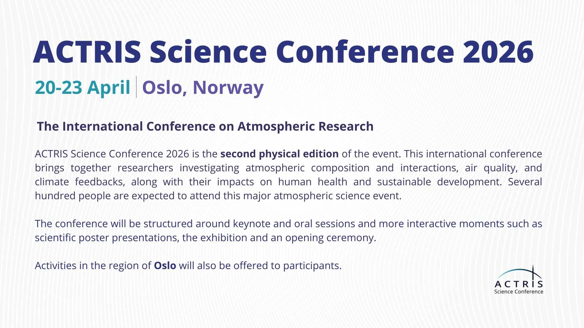 ACTRIS Science Conference 2026 | April 20-23, 2026 - Oslo, Norway | ACTRIS